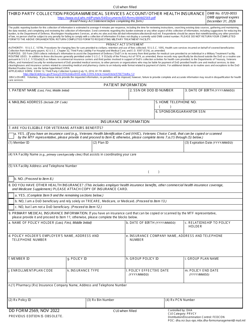DD Form 2569 Download Fillable PDF or Fill Online Third Party ...