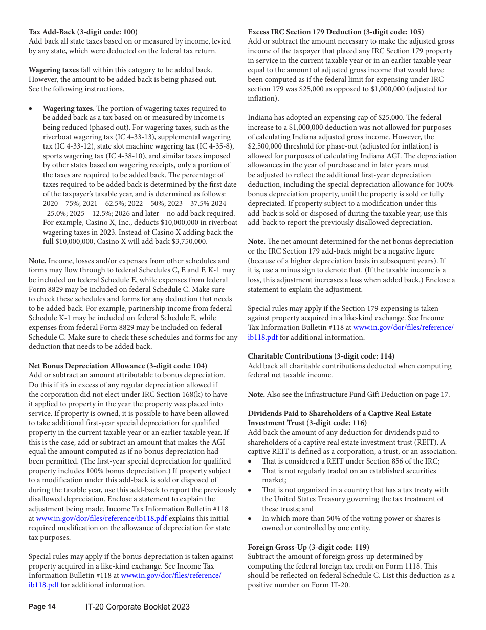 Download Instructions for Form IT-20, State Form 44275 Indiana ...