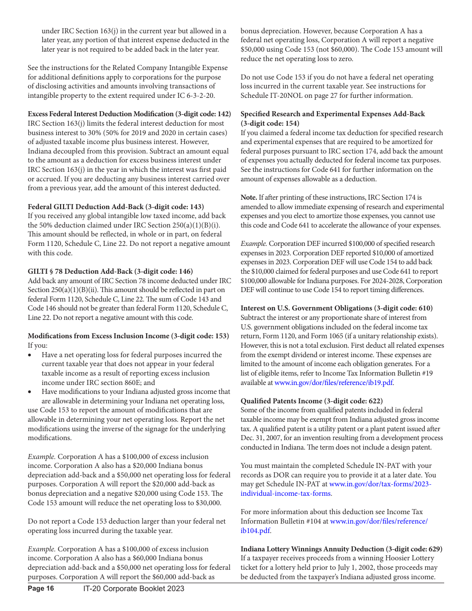 Download Instructions for Form IT-20, State Form 44275 Indiana ...