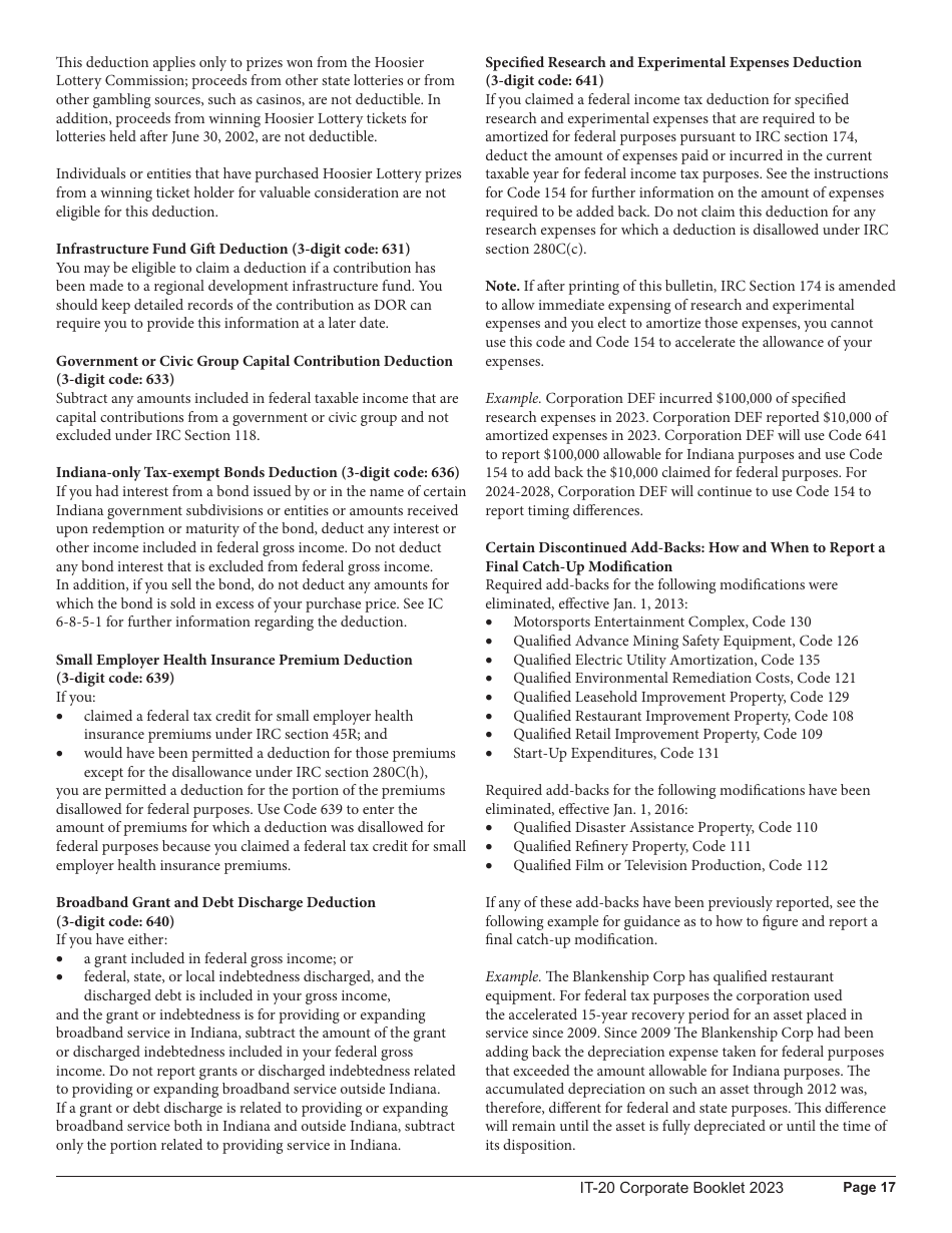 Download Instructions for Form IT-20, State Form 44275 Indiana ...