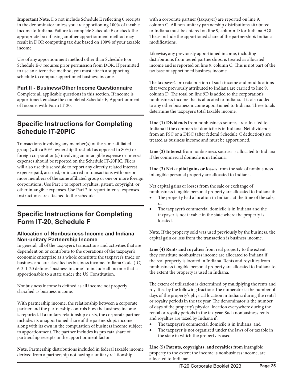 Download Instructions for Form IT-20, State Form 44275 Indiana ...