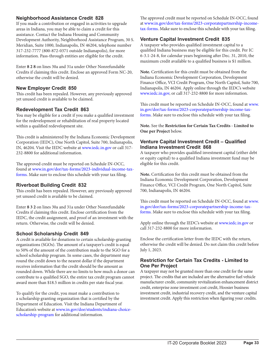 Download Instructions for Form IT-20, State Form 44275 Indiana ...