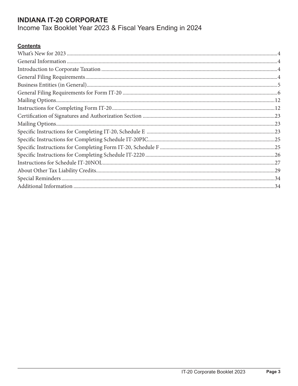 Download Instructions for Form IT-20, State Form 44275 Indiana ...