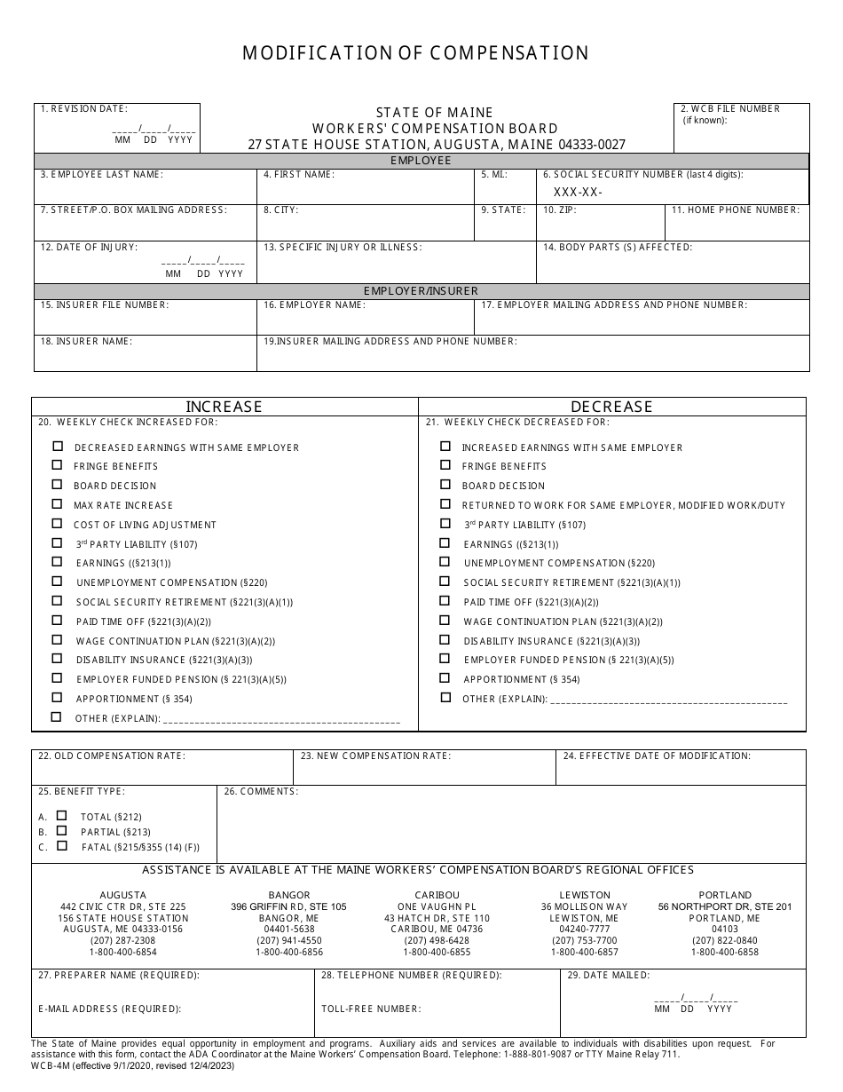 Form WCB-4M Download Fillable PDF or Fill Online Modification of ...