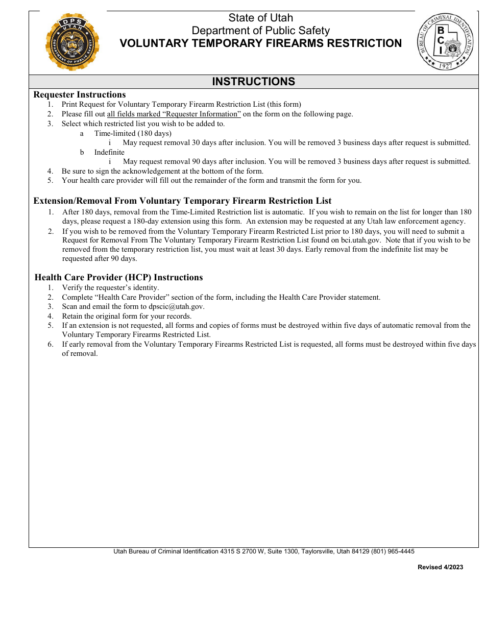 Utah Request for Inclusion in the Voluntary Temporary Firearms ...