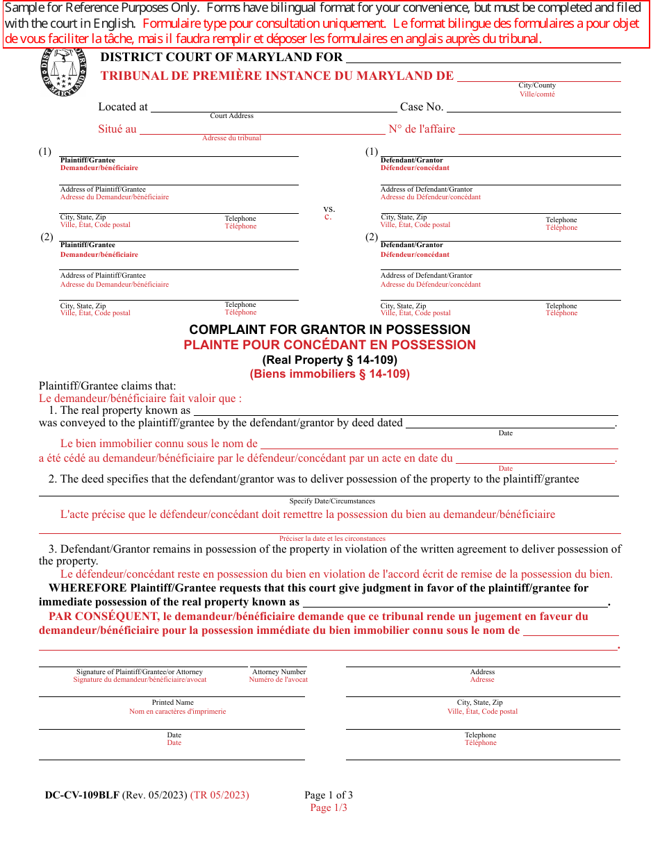 Form DC-CV-109BLF - Fill Out, Sign Online and Download Printable PDF ...