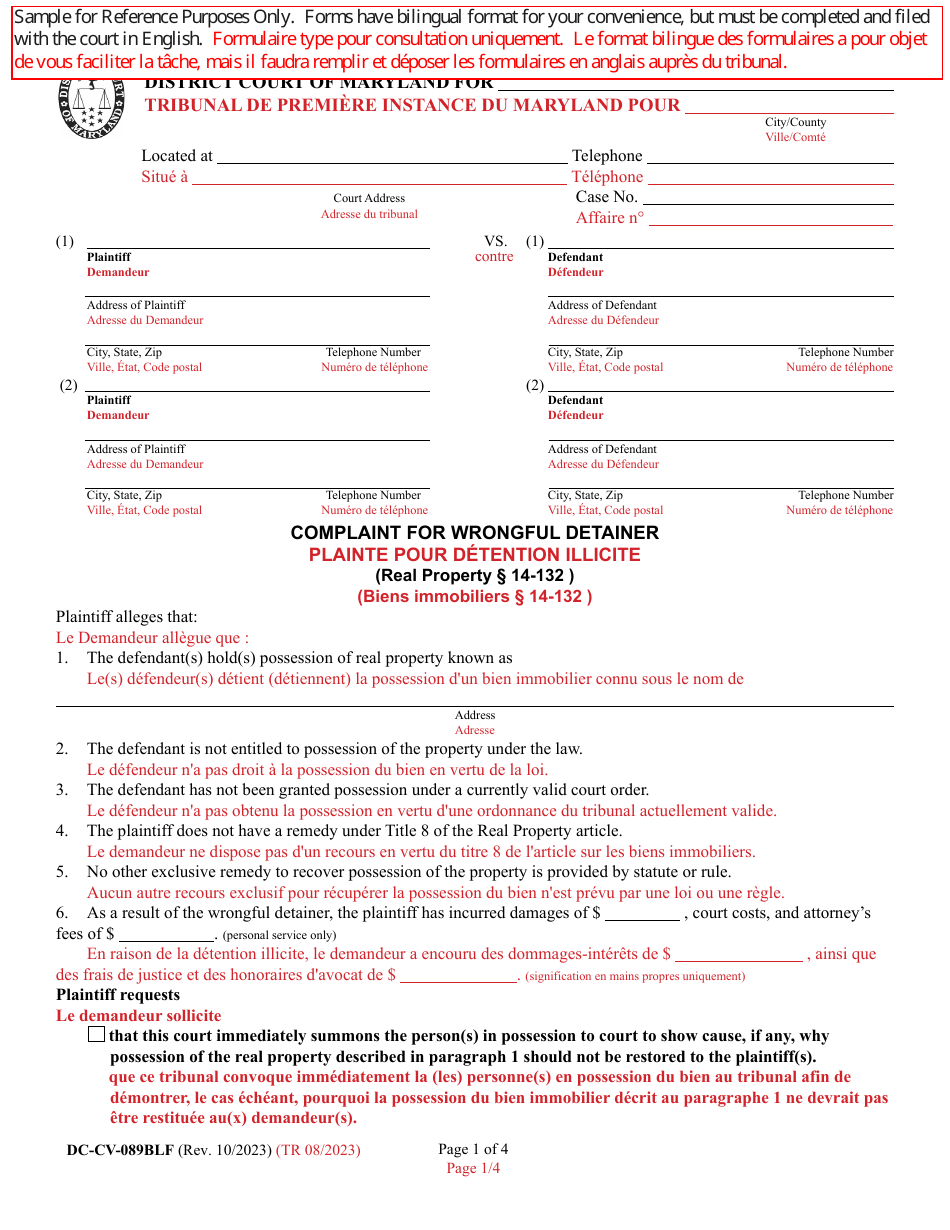 Form DC-CV-089BLF - Fill Out, Sign Online and Download Printable PDF ...