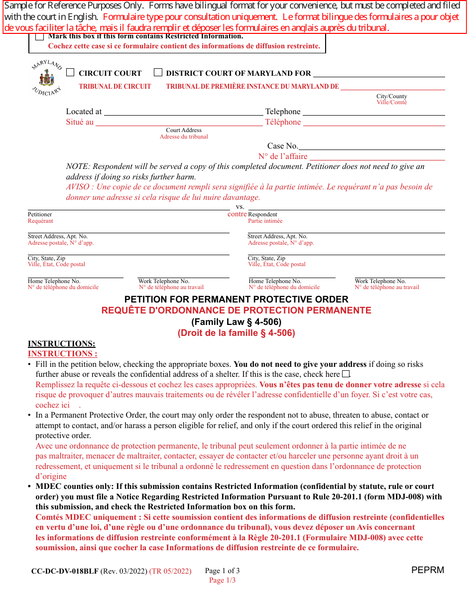 Form CC-DC-DV-018BLF - Fill Out, Sign Online and Download Printable PDF ...