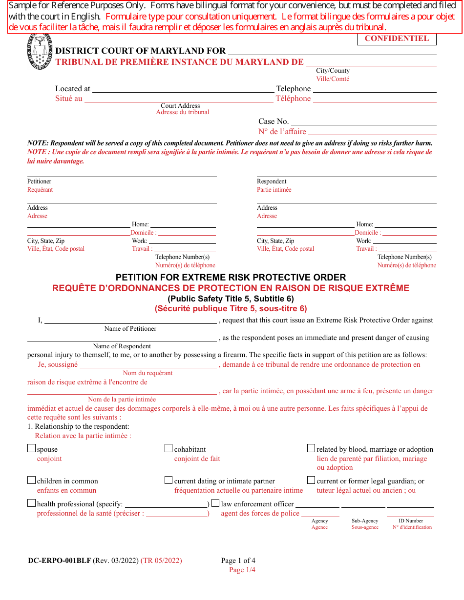 Form DC-ERPO-001BLF - Fill Out, Sign Online and Download Printable PDF ...