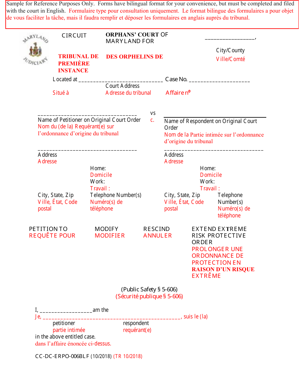 Form CC-DC-ERPO-006BLF - Fill Out, Sign Online and Download Printable PDF, Maryland (English ...