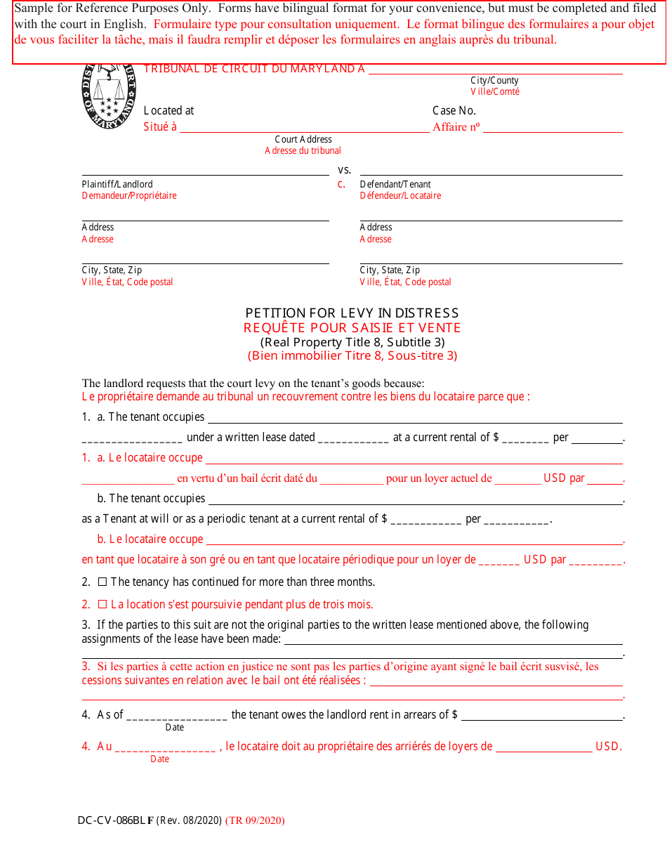 Form DC-CV-086BLF - Fill Out, Sign Online and Download Printable PDF ...