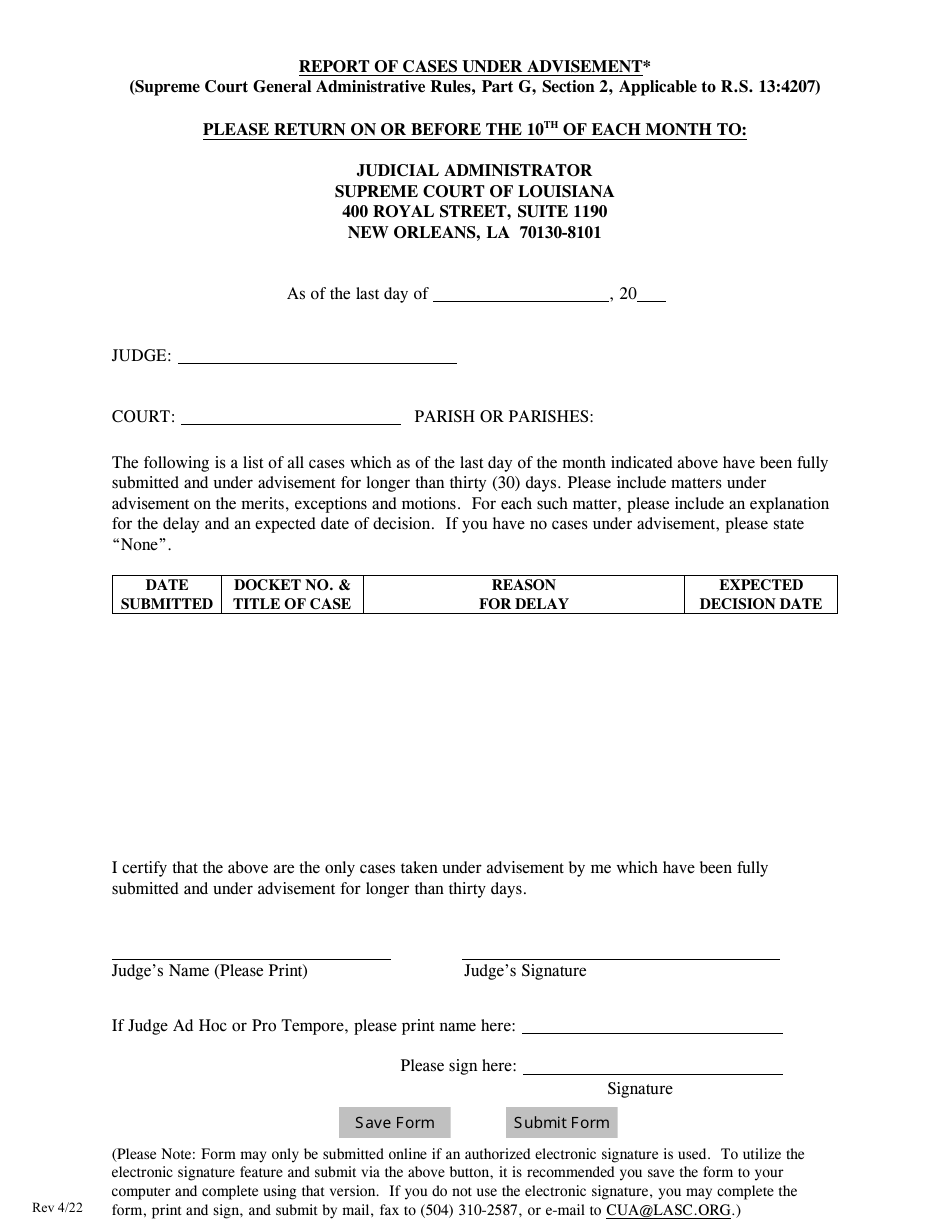 Louisiana Report of Cases Under Advisement - Fill Out, Sign Online and ...