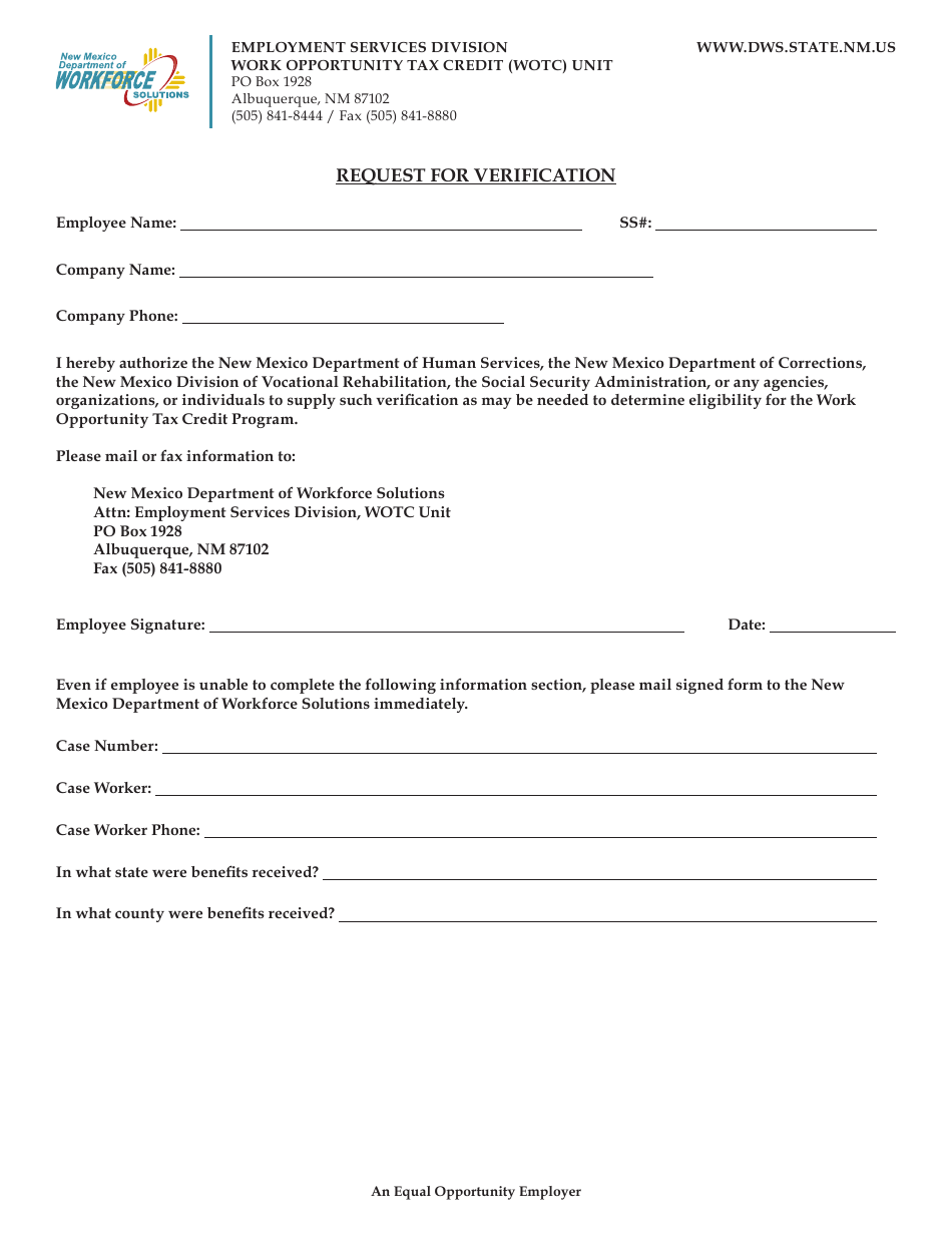 New Mexico Request for Verification - Fill Out, Sign Online and Download PDF | Templateroller