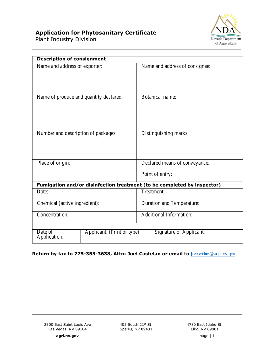 Nevada Application for Phytosanitary Certificate - Fill Out, Sign ...
