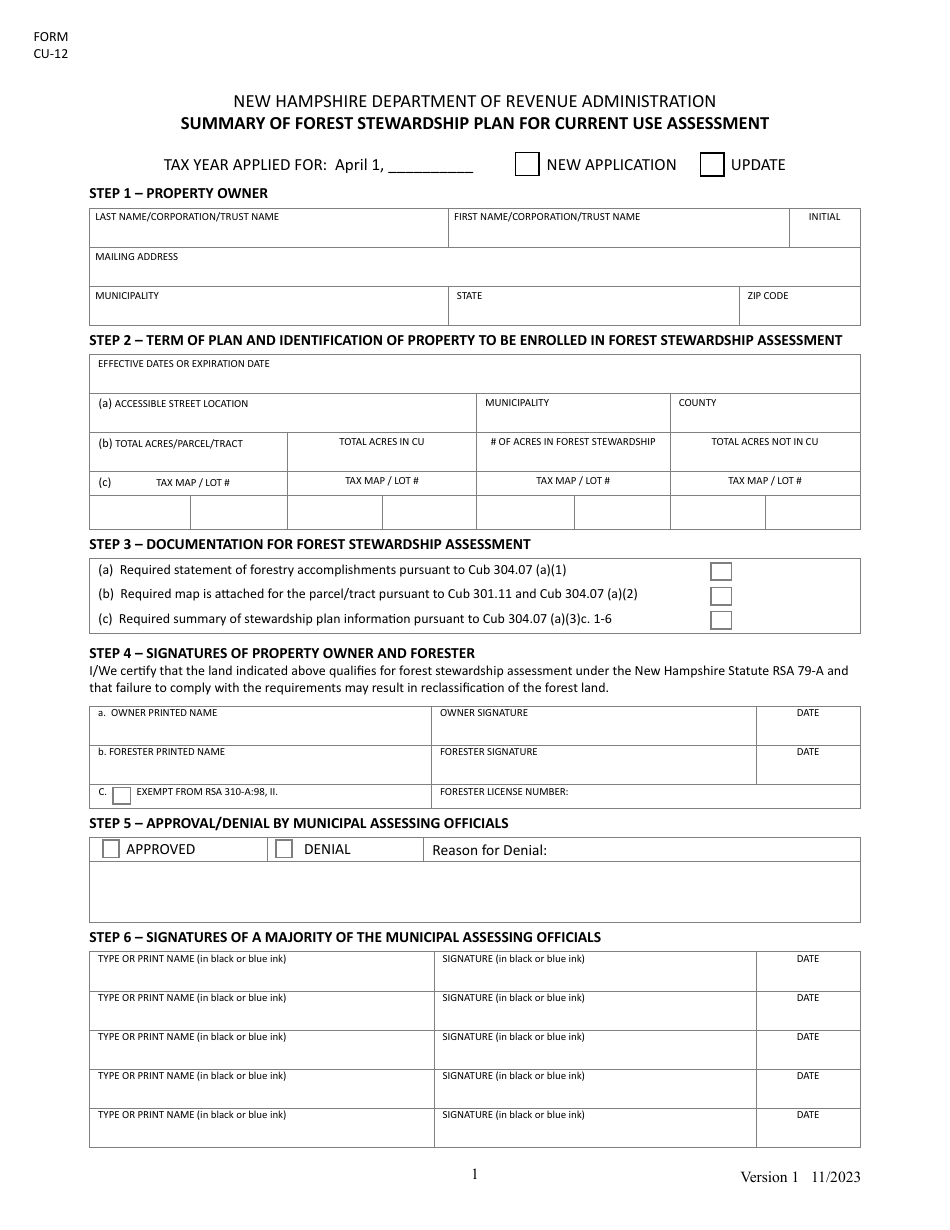 Form CU-12 Download Printable PDF or Fill Online Summary of Forest ...