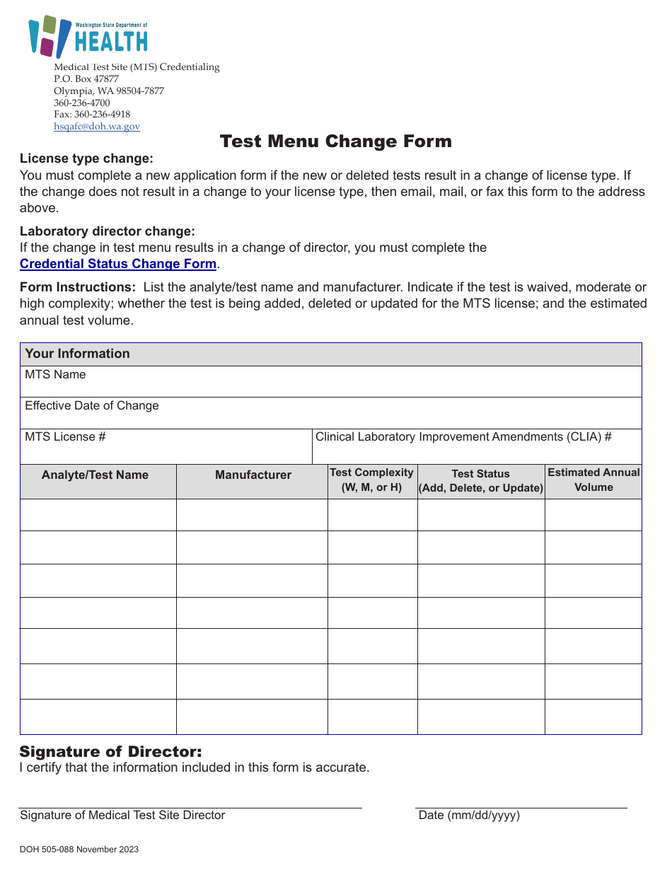 Form DOH505-088 - Fill Out, Sign Online and Download Printable PDF ...