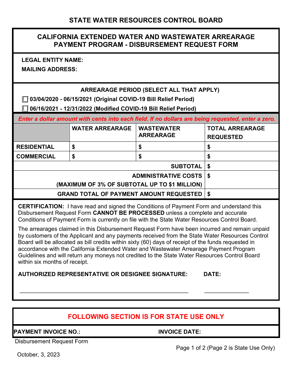 California Disbursement Request Form - California Extended Water and ...