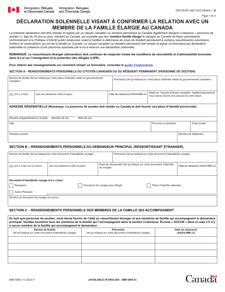 Forme IMM5990 - Fill Out, Sign Online and Download Fillable PDF, Canada ...