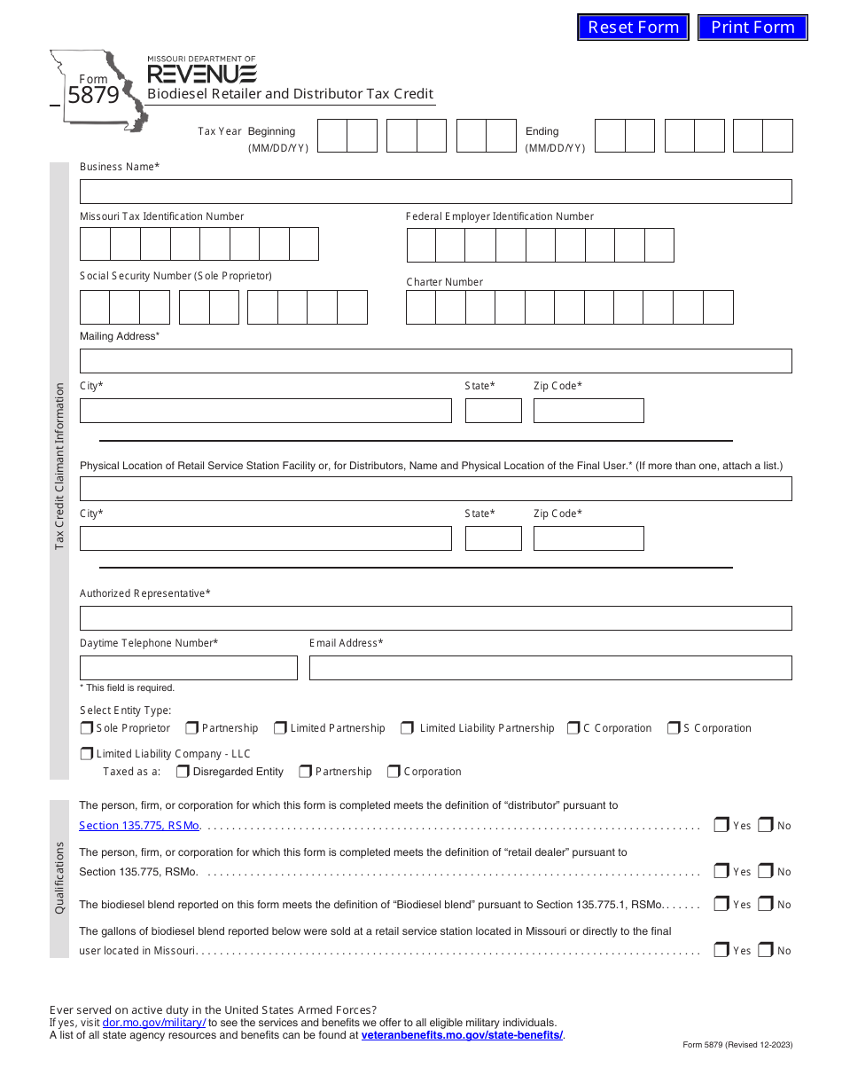 Form 5879 - Fill Out, Sign Online and Download Fillable PDF, Missouri ...