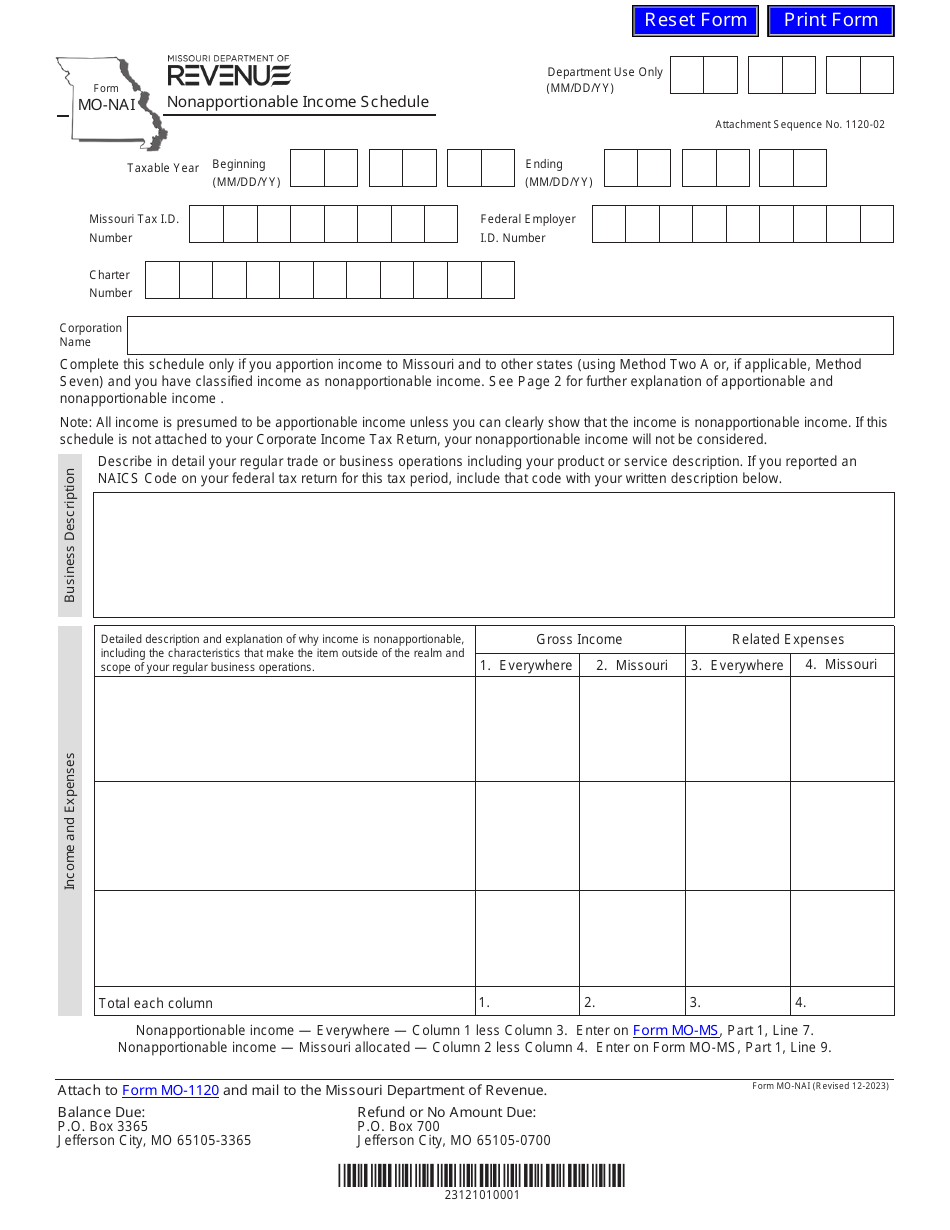 Form MO-NAI Download Fillable PDF or Fill Online Nonapportionable ...