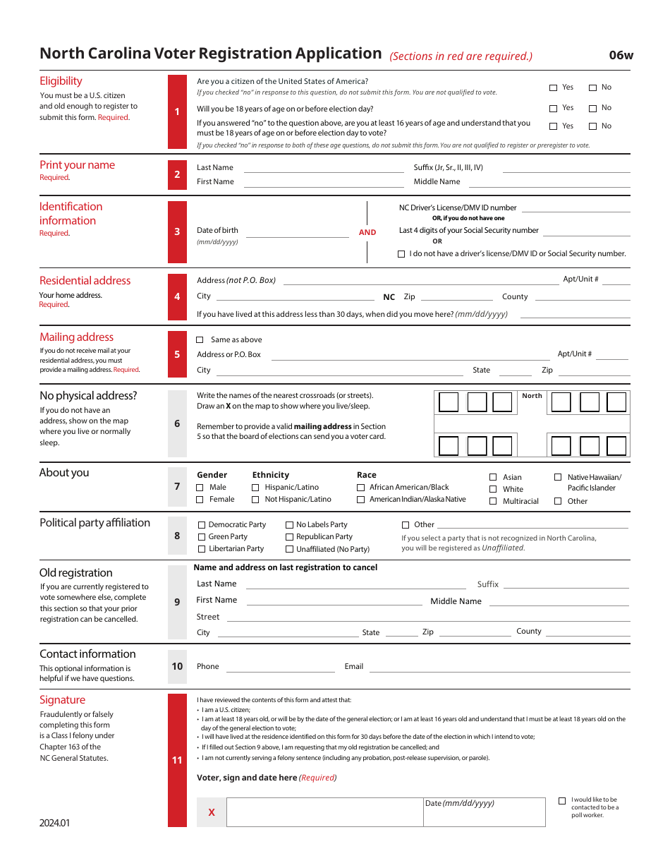 Form 06W Download Fillable PDF or Fill Online North Carolina Voter ...