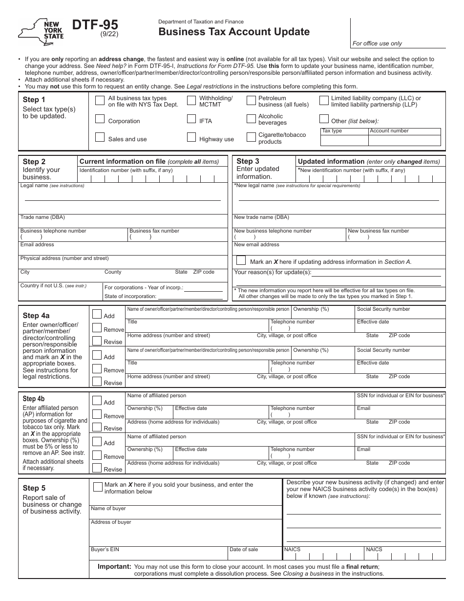 Form DTF-95 - Fill Out, Sign Online and Download Fillable PDF, New York ...