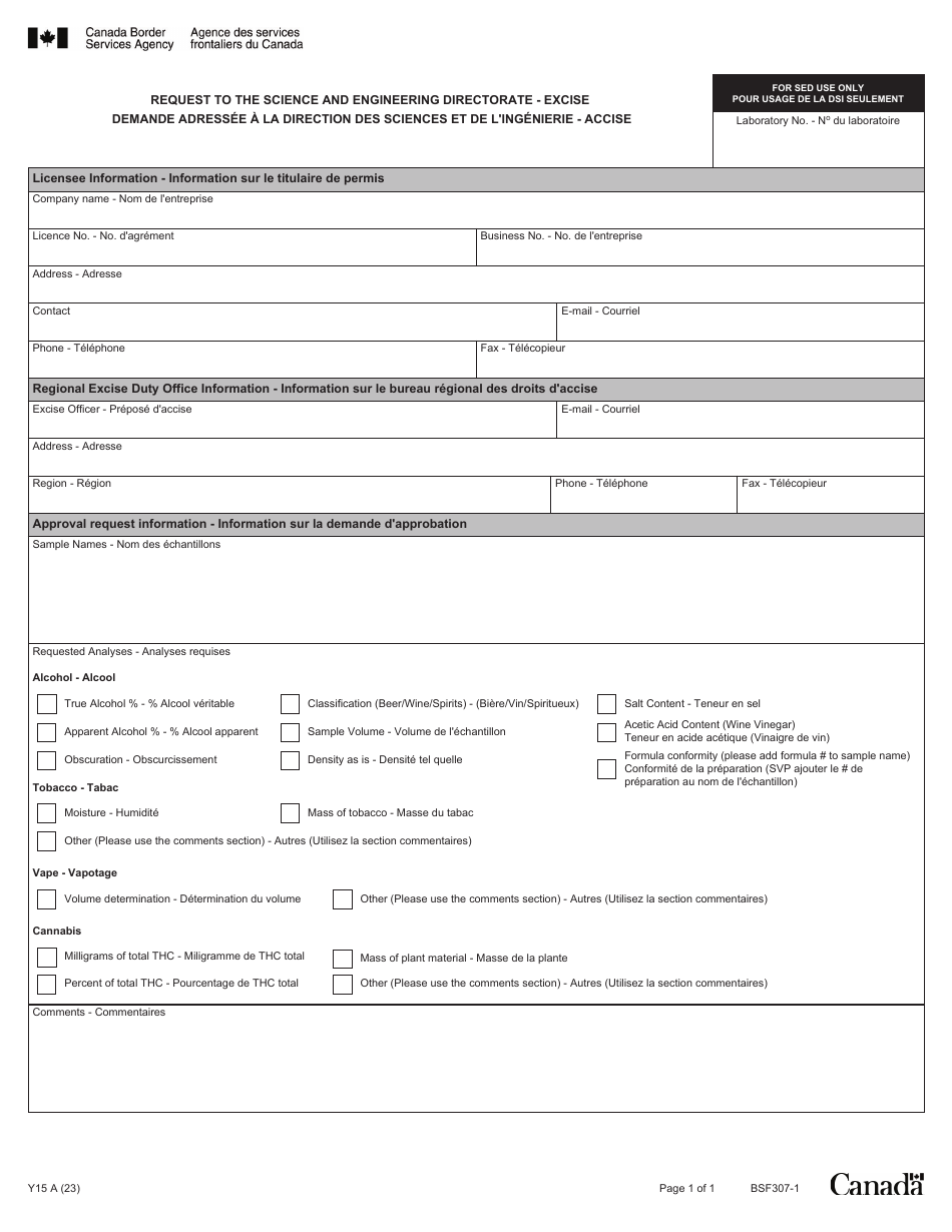 Form Y15A - Fill Out, Sign Online and Download Fillable PDF, Canada (English/French ...