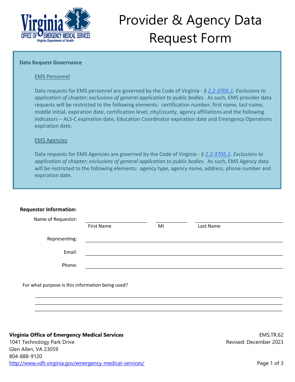 Form EMS.TR.62 Download Fillable PDF or Fill Online Provider & Agency ...