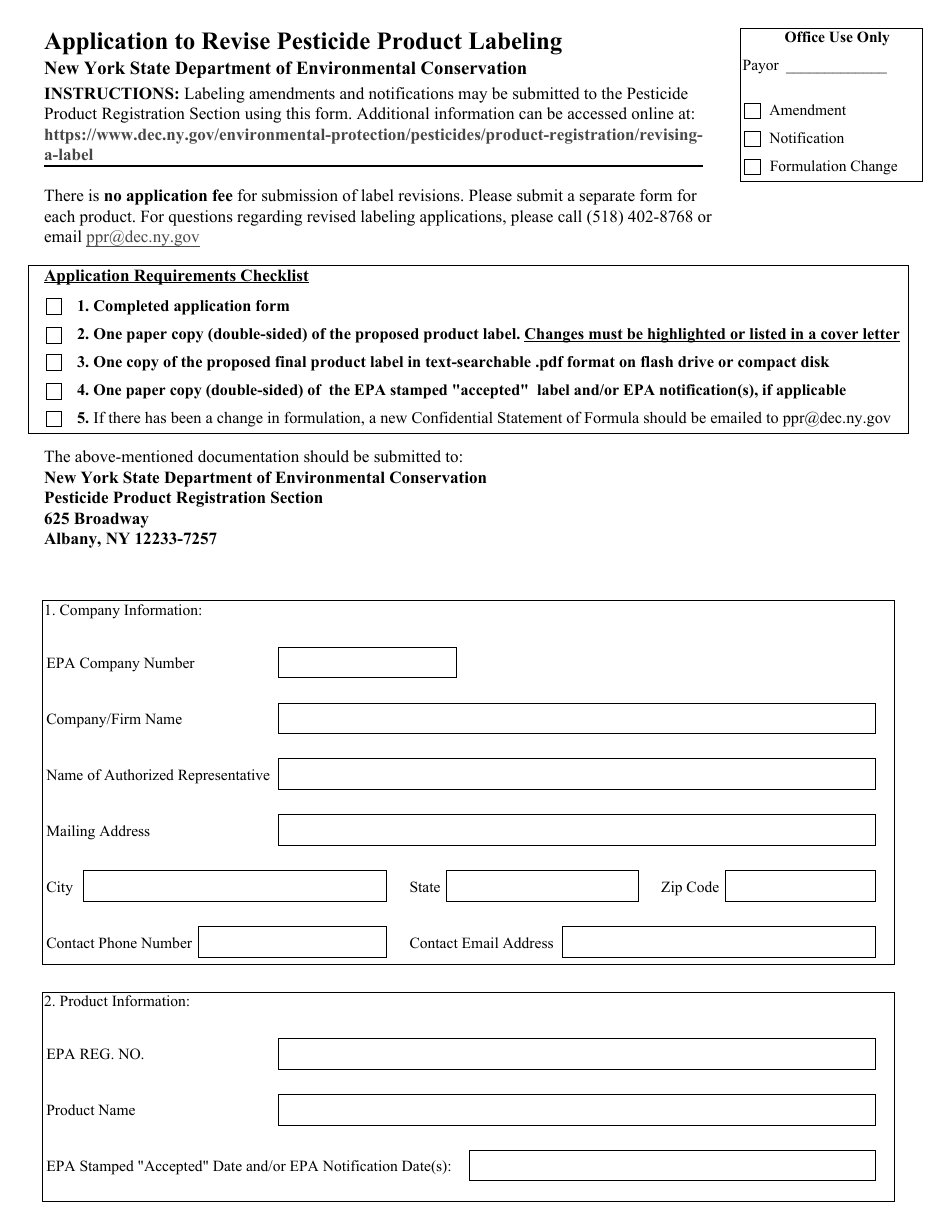 New York Application to Revise Pesticide Product Labeling - Fill Out ...