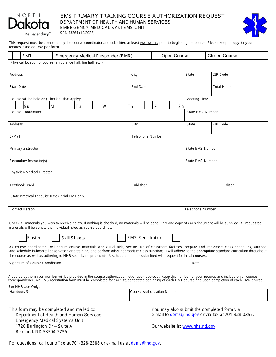 Form SFN53364 - Fill Out, Sign Online and Download Fillable PDF, North ...