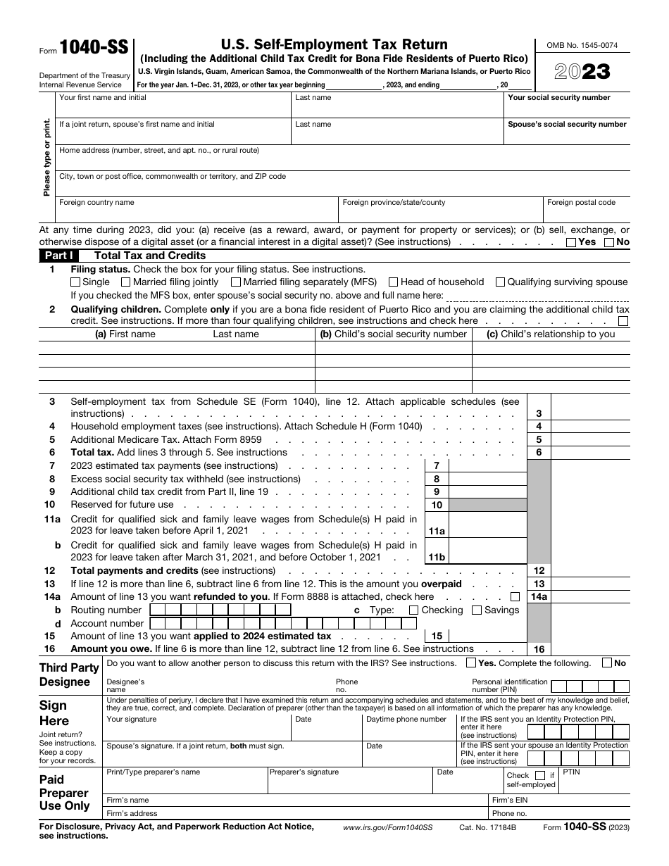 IRS Form 1040-SS Download Fillable PDF or Fill Online U.S. Self ...