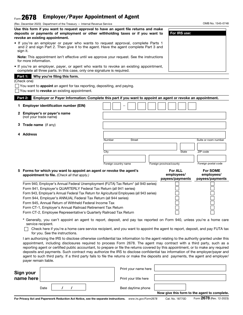 IRS Form 2678 Download Fillable PDF or Fill Online Employer/Payer ...
