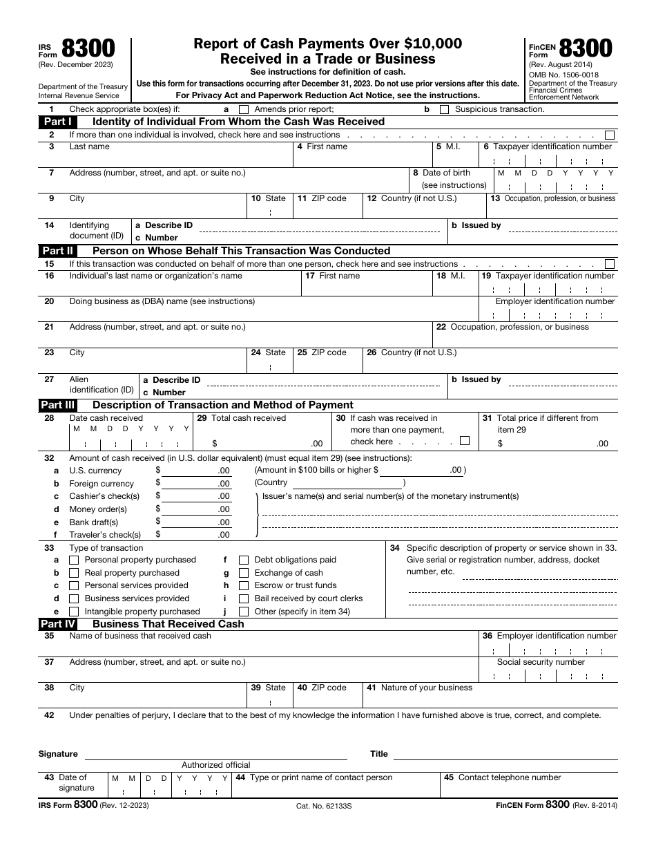 IRS Form 8300 - Fill Out, Sign Online and Download Fillable PDF ...