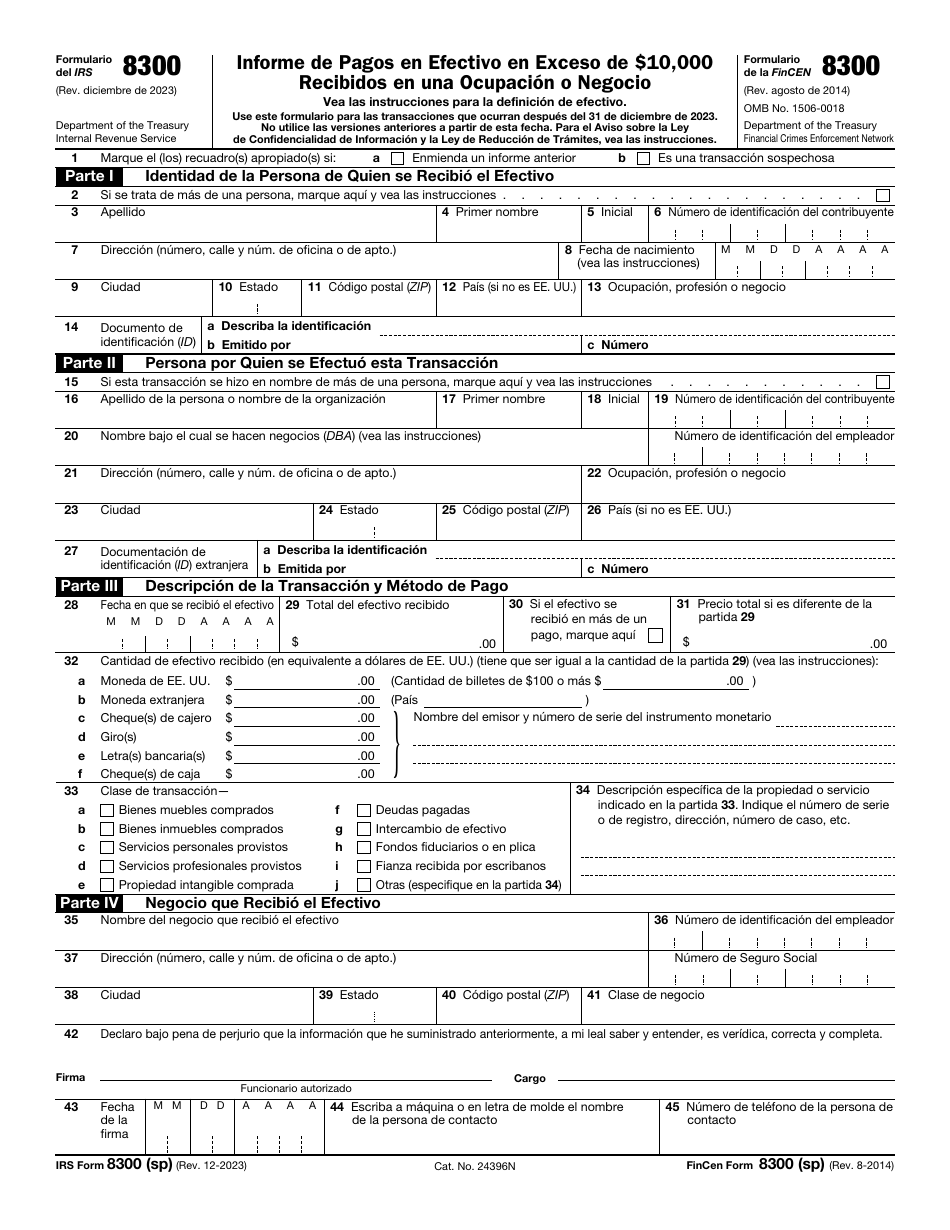 IRS Formulario 8300 (SP) - Fill Out, Sign Online and Download Fillable ...