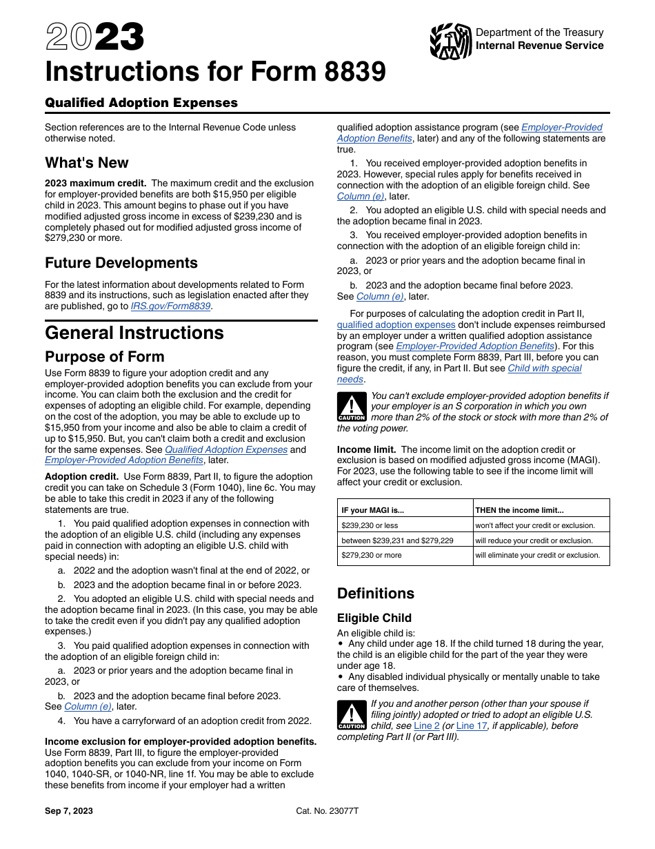 Download Instructions for IRS Form 8839 Qualified Adoption Expenses PDF ...