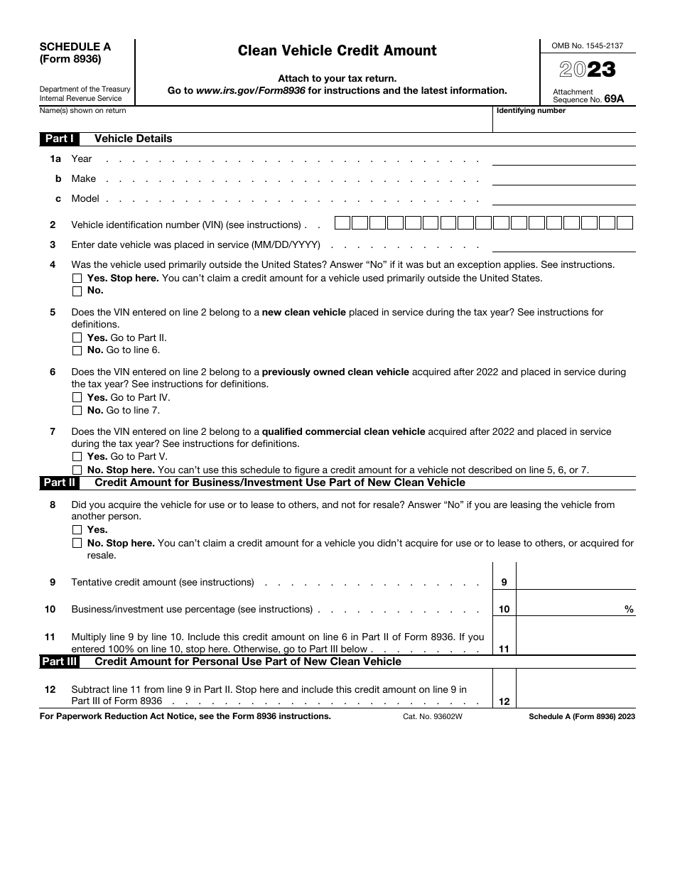 IRS Form 8936 Schedule A - 2023 - Fill Out, Sign Online and Download ...