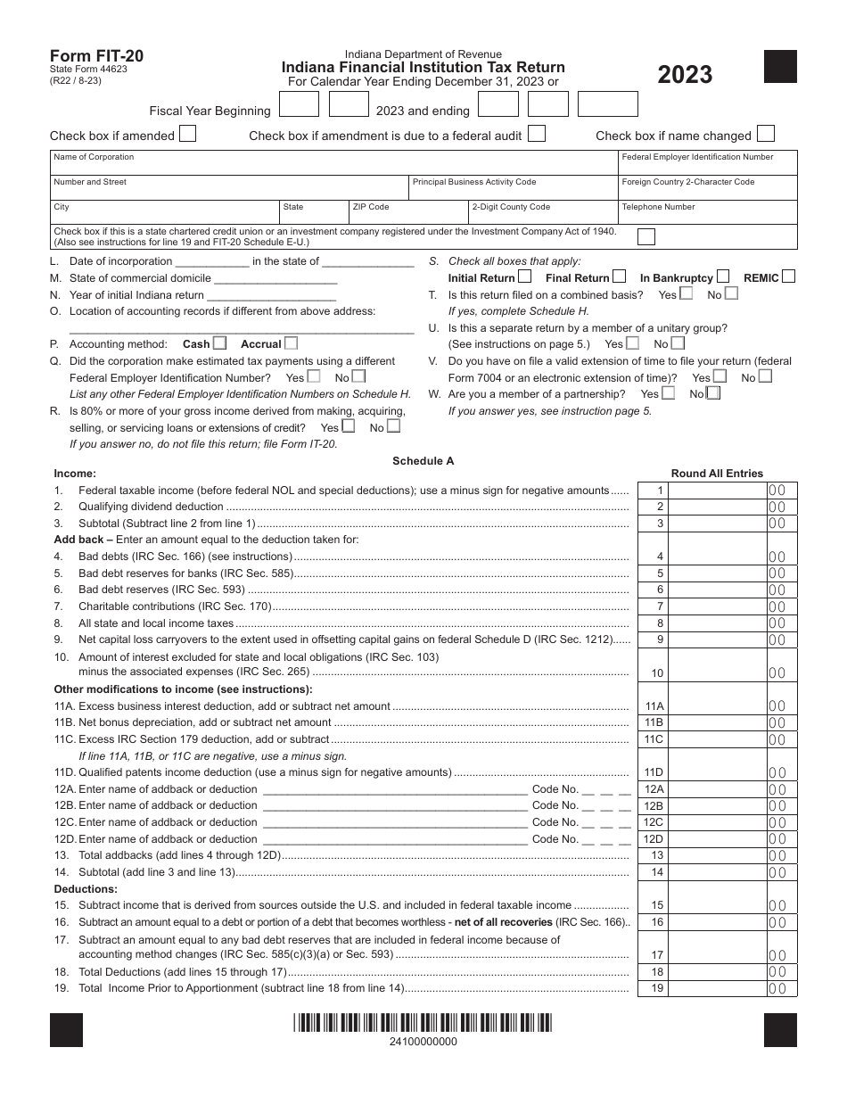 Form FIT-20 (State Form 44623) Download Fillable PDF or Fill Online ...