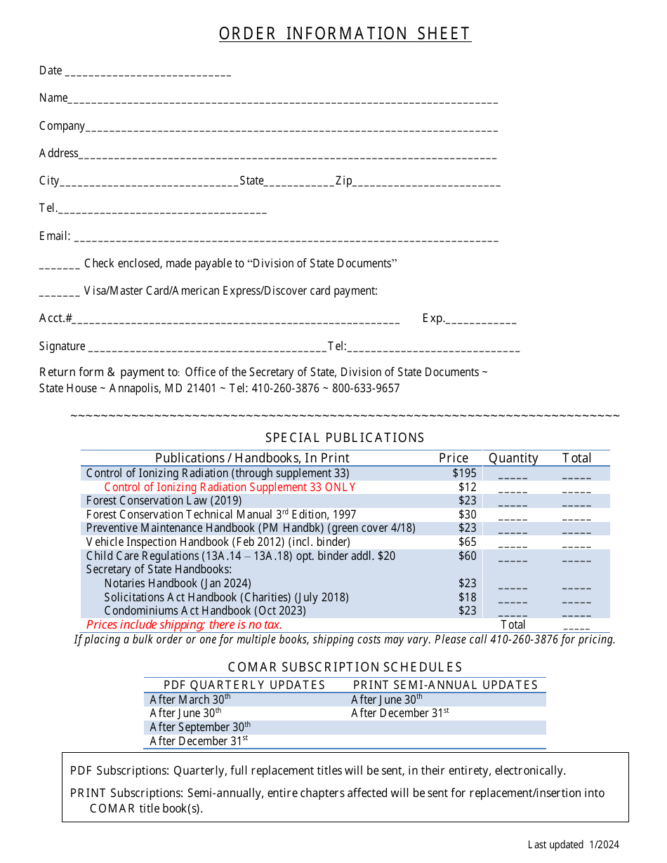 Maryland Order Information Sheet - Fill Out, Sign Online and Download PDF | Templateroller