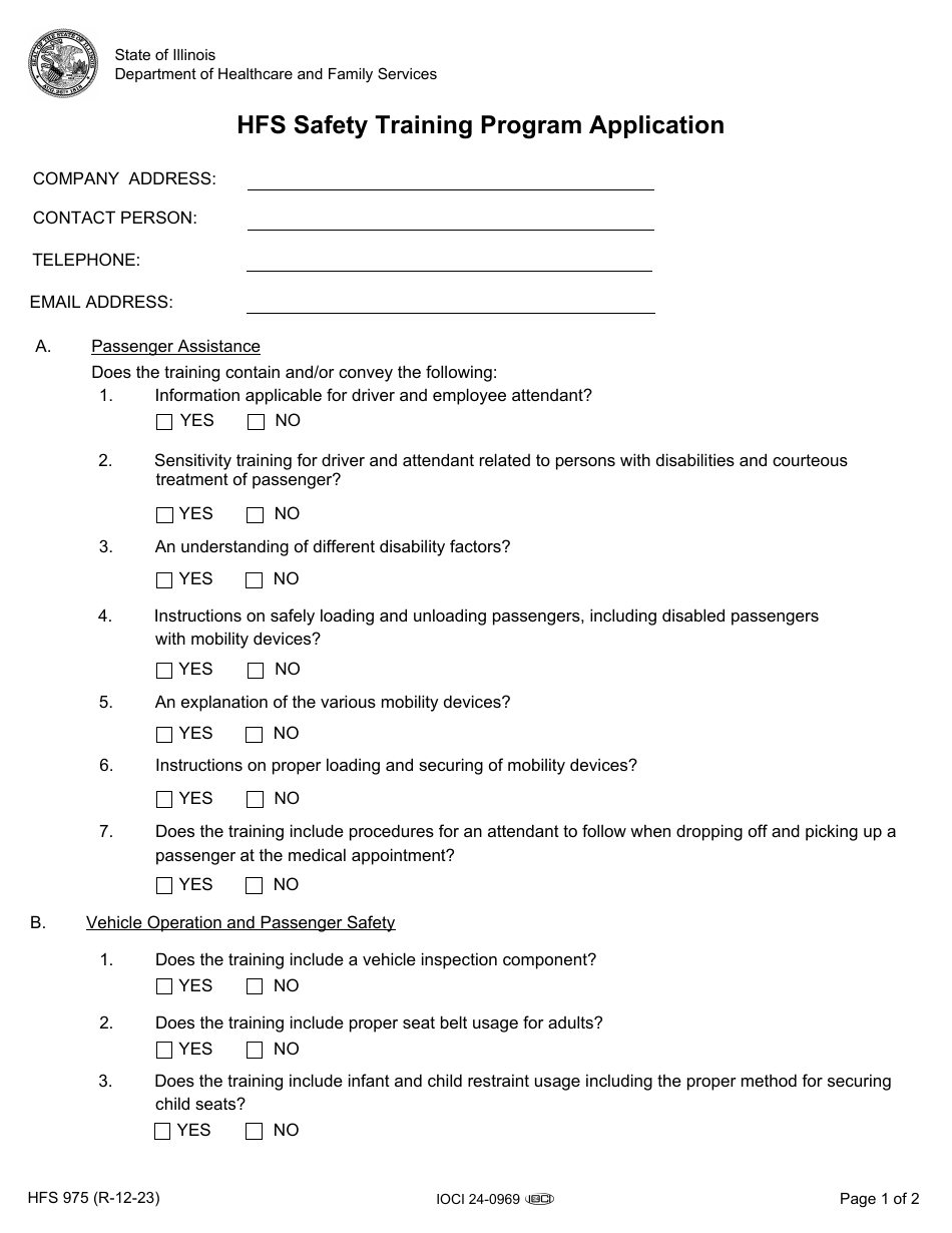 Form HFS975 - Fill Out, Sign Online and Download Fillable PDF, Illinois ...