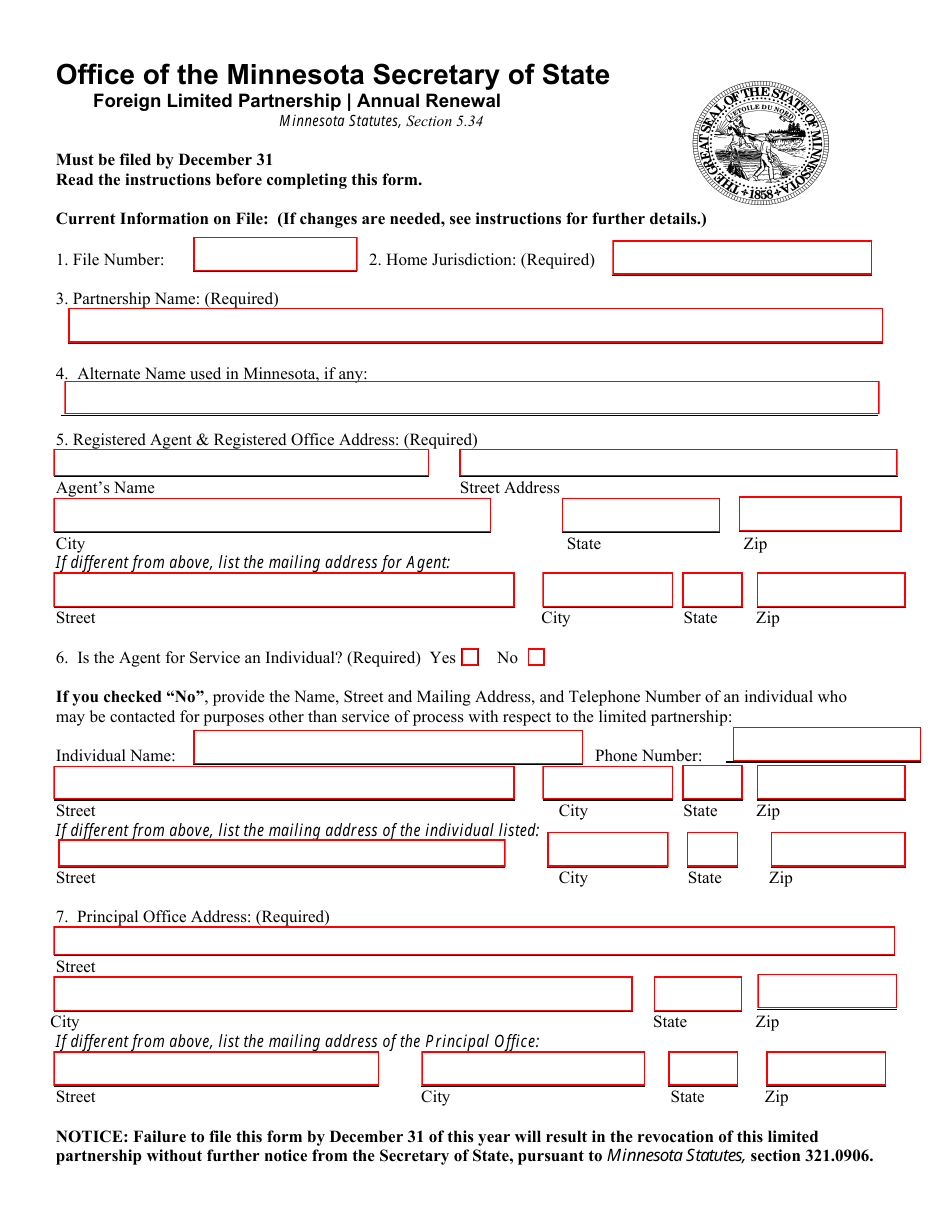 Minnesota Foreign Limited Partnership Annual Renewal - Fill Out, Sign ...