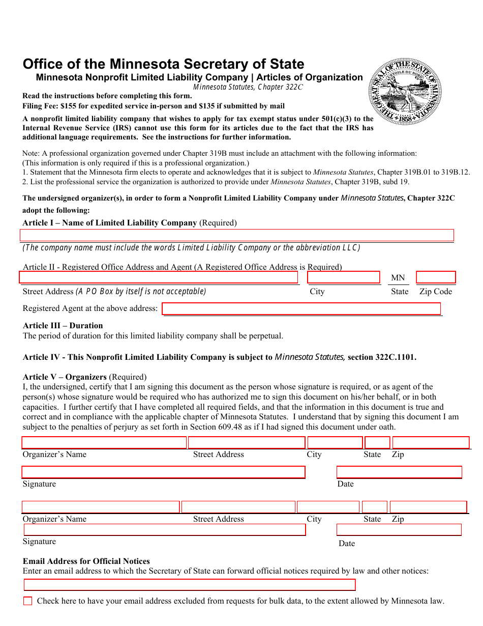 Minnesota Minnesota Nonprofit Limited Liability Company Articles of ...