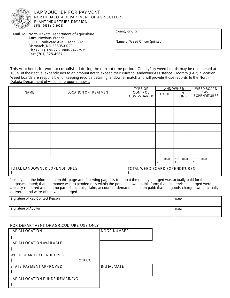Form SFN19633 - Fill Out, Sign Online and Download Fillable PDF, North ...