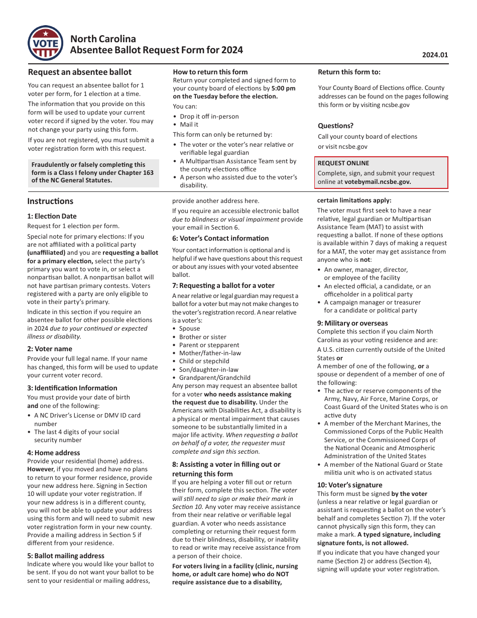 2024 North Carolina North Carolina Absentee Ballot Request Form - Fill ... 2024 North Carolina North Carolina Absentee Ballot Request Form - Fill ...