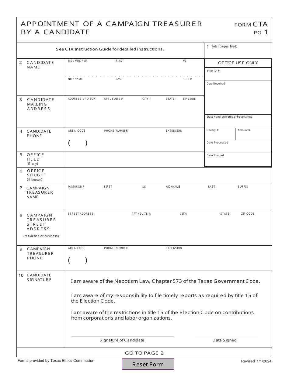 Form CTA Download Fillable PDF or Fill Online Appointment of a Campaign ...