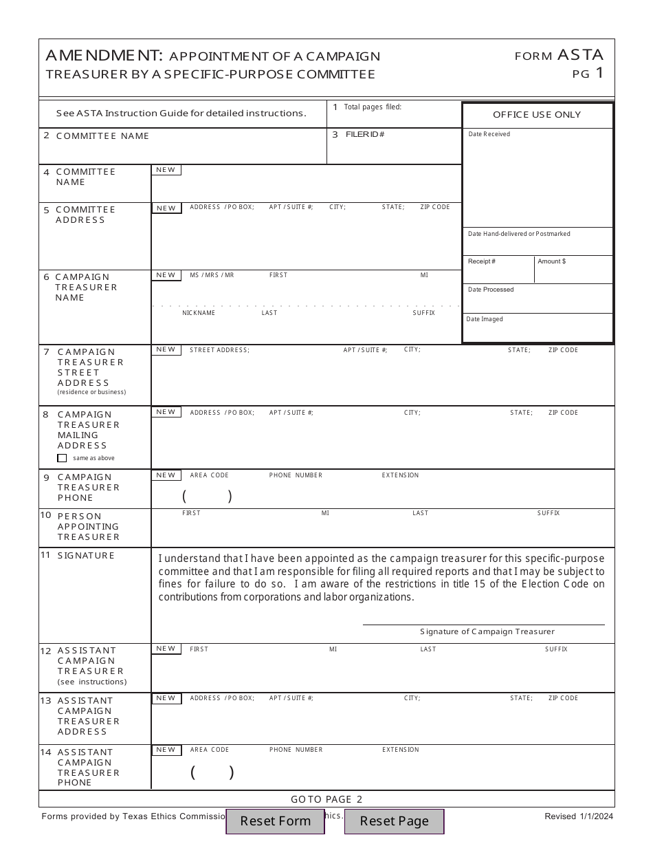 Form ASTA Download Fillable PDF or Fill Online Amendment: Appointment ...