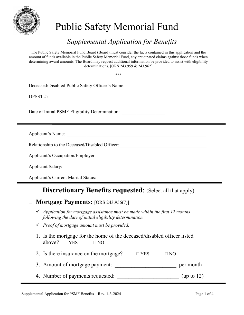 Oregon Supplemental Application for Benefits - Public Safety Memorial ...