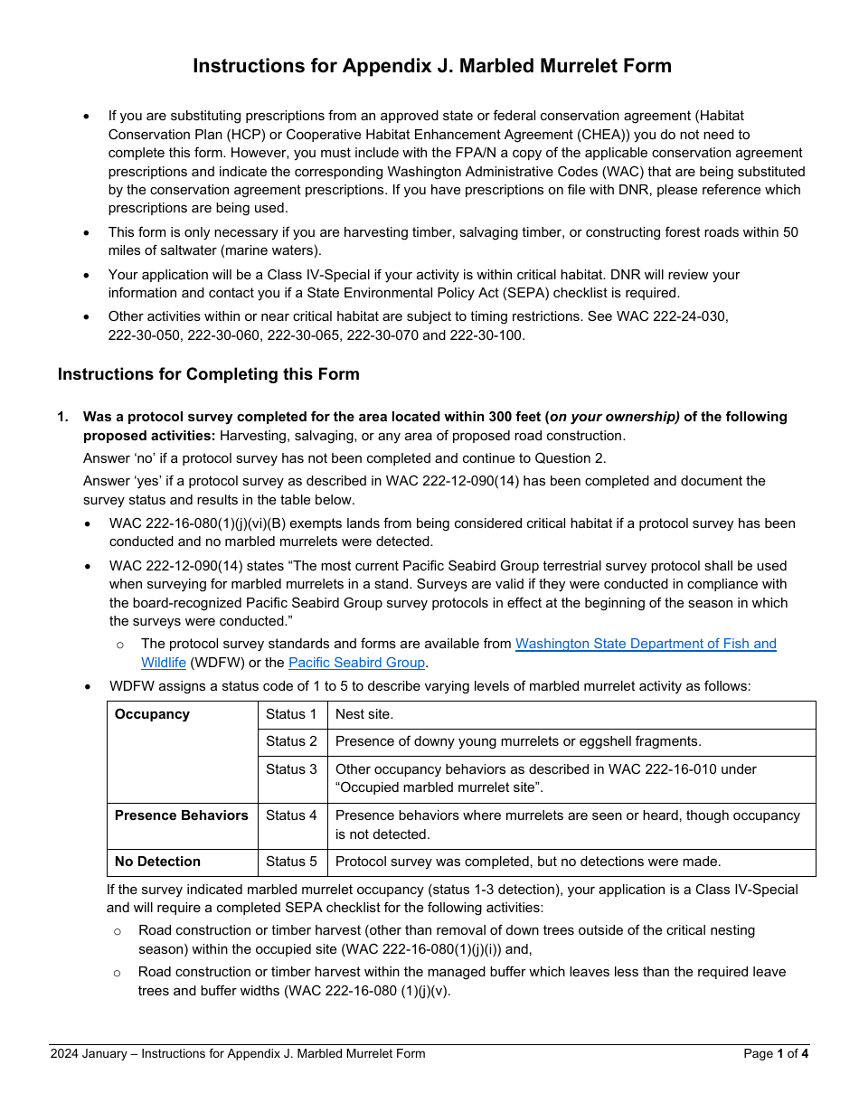 Download Instructions for Appendix J Marbled Murrelet Form PDF ...
