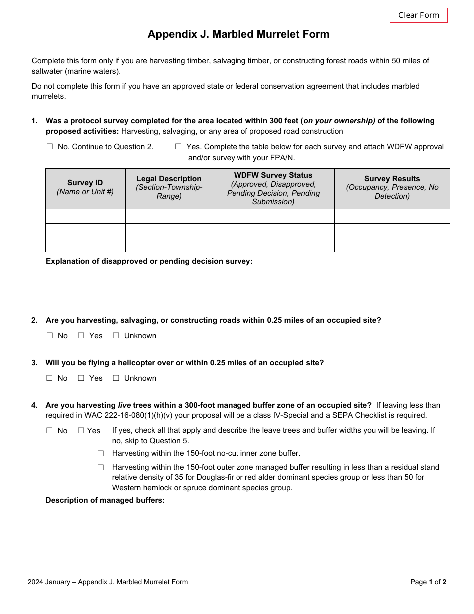 Appendix J Download Fillable PDF or Fill Online Marbled Murrelet Form ...