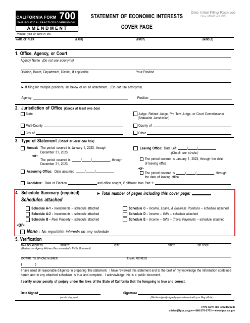 FPPC Form 700 Download Fillable PDF or Fill Online Statement of ...