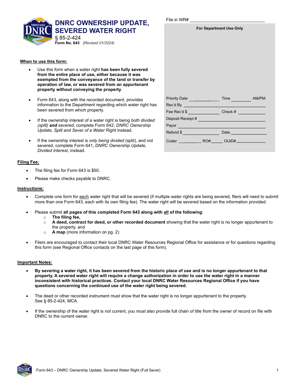 Form 643 - Fill Out, Sign Online and Download Fillable PDF, Montana ...
